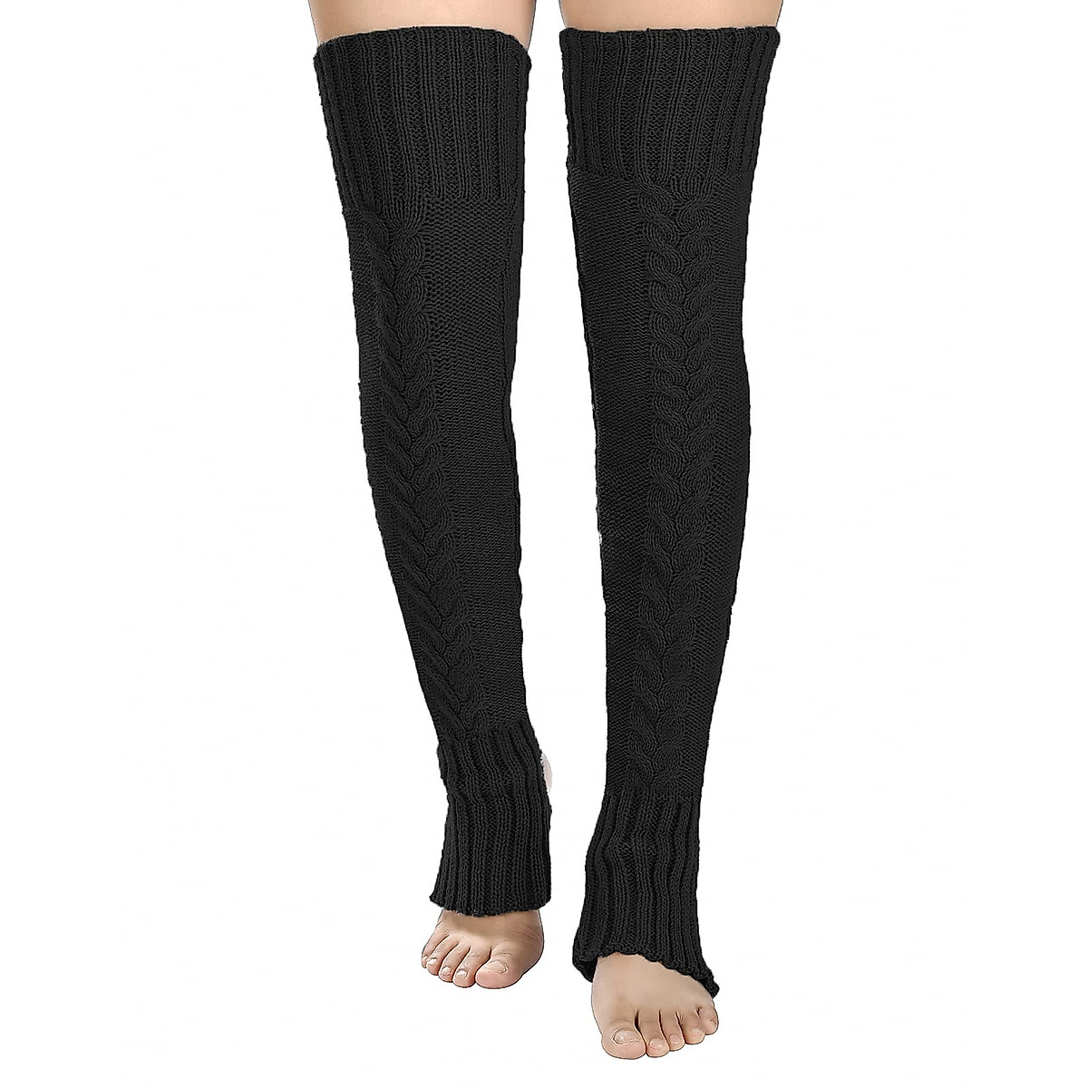 Women's Cable Knitted Thigh high Leg Warmers Extra Long Stirrup Over Knee High Warm Footless Socks Stockings