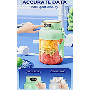 42 Oz The Ovidian Portable Juicer, 2-In-1 Ovidian Large Capacity Juicer Cup, Multifunctionalportable Blender for Smoothies With Digital Display for Sports, Fitness and Daily Life (Green-double cover)