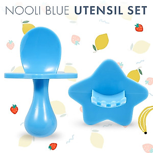 Elli&Nooli Baby Self Feeding Utensils Toddler Eating Utensils Baby Forks for Self Feeding, BPA Phthalates-Free, Dishwasher and Sterilizer Safe, Blue