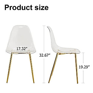 Clear Acrylic Ghost Chairs 4 Dining Chairs- Modern Dining Table Set, Cute Plastic Dinner Chair Set Armless Accent Side Desk Chair for Vanity Banquet Indoor Outdoor (Golden, Chairs Set of 4)