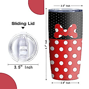 Hualvbul Polka Dot Bow Knot 20 Oz Stainless Steel Tumbler Leak Proof Tumbler with Straw and Lid, Travel Coffee Mug for Home Outdoor, Thermal Cups for Hot and Cold Drinks