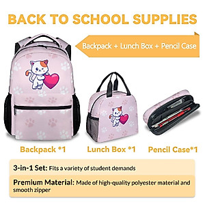CUNEXTTIME Cat Backpack with Lunch Box, Set of 3 School Backpacks Matching Combo for Girls Boys, Cute Pink Bookbag and Pencil Case Bundle