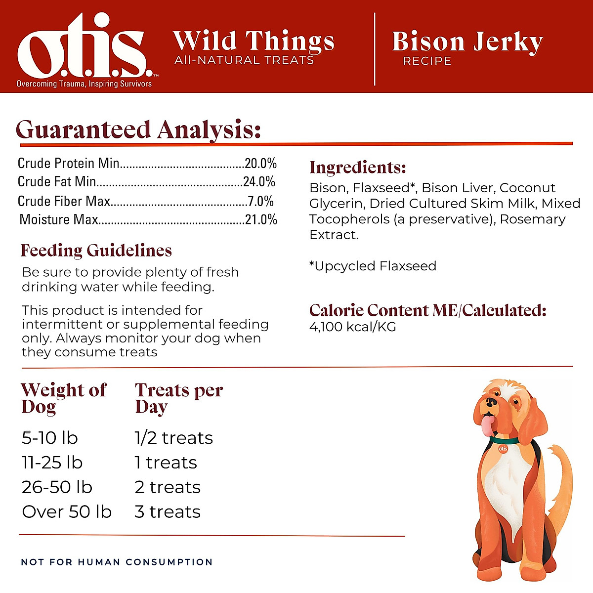 OTIS Bison Jerky for Dogs | Protein Packed, Pasture-Raised, Grass-Fed Bison Jerky Dog Treats Healthy Dog Treats - Wild Things | 4 Ounce Bag