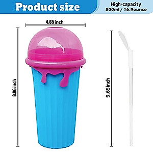 [Upgrad-500ml] Slushie Maker Cup, DIY Frozen Squeeze Magic Slushy Cup, Double Layers Silica High-capacity Smoothie Pinch Ice Cooling Cups, Homemade Milk Shake Ice Cream Cup Maker (Blue)
