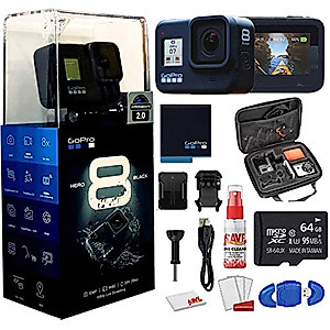 GoPro HERO8 Black Digital Action Camera - Waterproof, Touch Screen, 4K UHD Video, 12MP Photos Live Streaming, Stabilization - with Cleaning Set + Case + 64GB Memory Card and More.