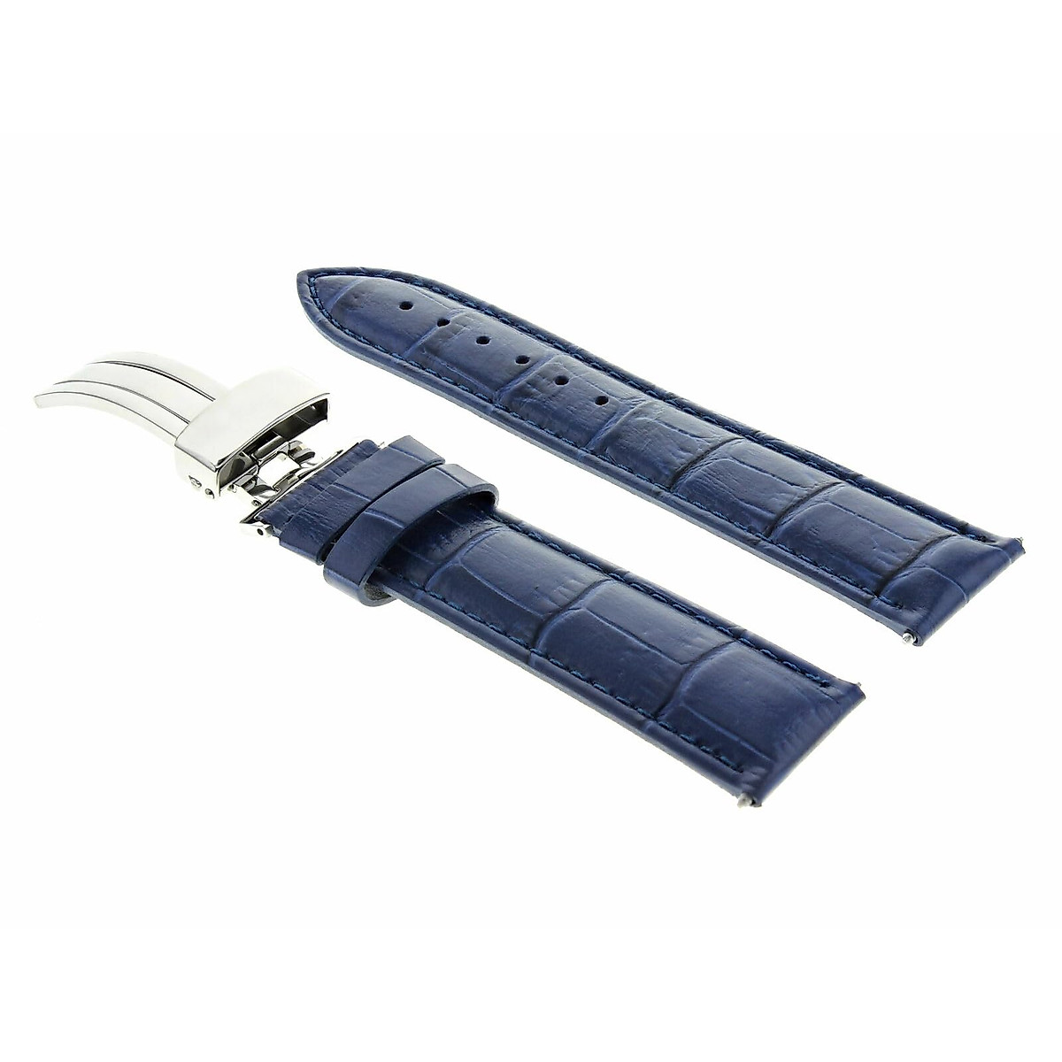 Ewatchparts 22MM LEATHER WATCH STRAP BAND COMPATIBLE WITH IWC PILOT PORTUGUESE + DEPLOYMENT CLASP BLUE
