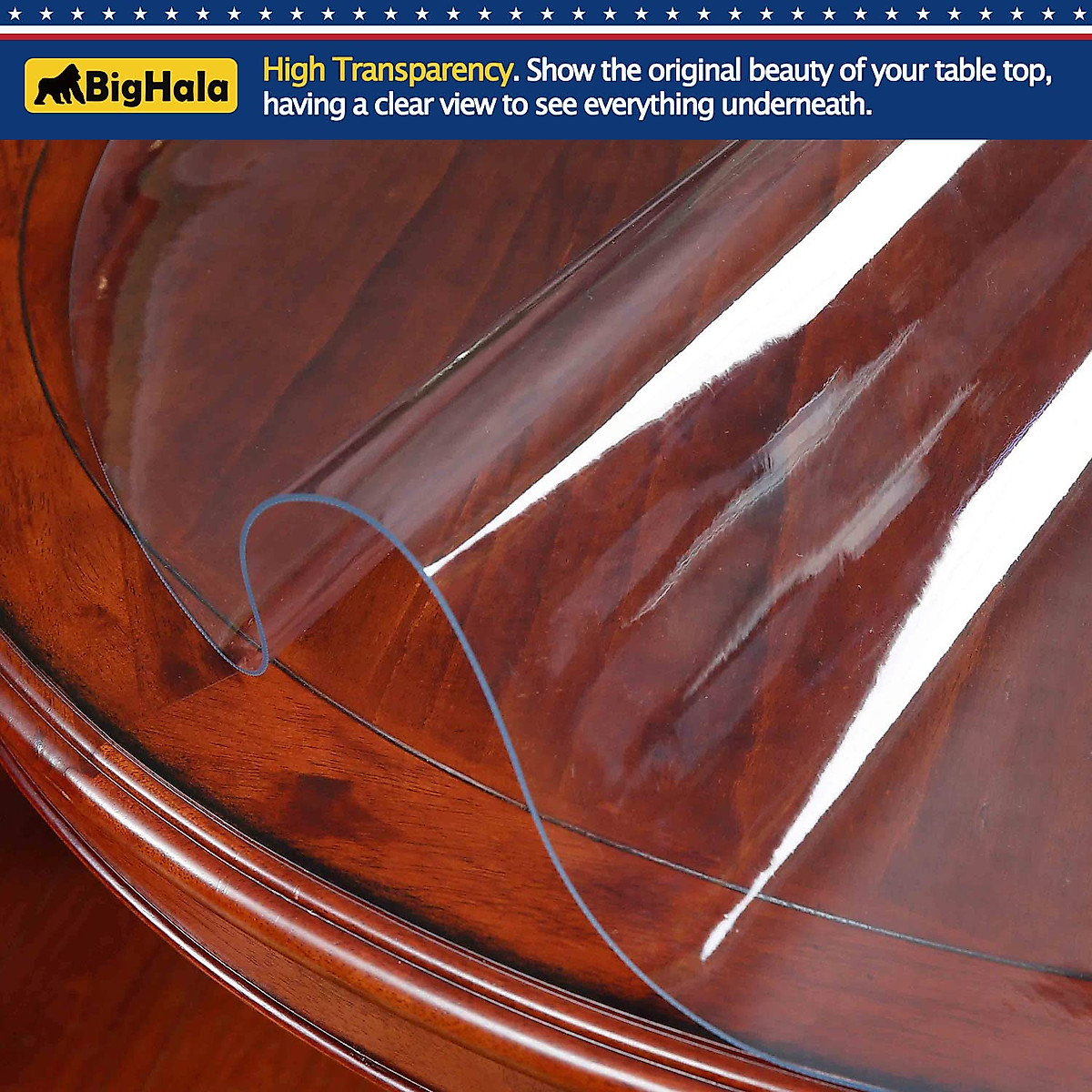 Clear Plastic Round Table Protector - 60" Wipeable PVC Tablecloth for Dining Table Top Cover