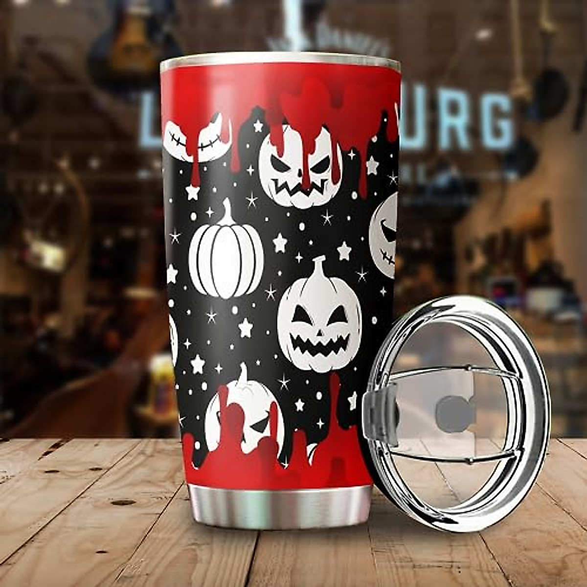 GBEELANA Personalized Name Halloween Tumbler Cup with Lid, Halloween Home Decor Kitchen Double Wall Vacuum Insulated Travel, Stainless Steel Coffee Tumbler Cup