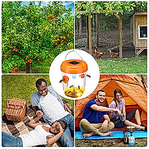Wasp Trap Solar Powered Bee Trap Reusable Fly Traps Outdoor Hanging Wasp Killer with UV LED Light Flying Insects Bee Killer for Indoor Outdoor Patio Garden Home (Orange, 6 Packs)