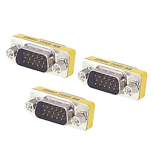 VCE VGA Adapter, Male to Male SVGA Coupler HD15 Mini Gender Changer, VGA Cable Extender, 3-Pack