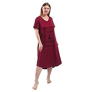 FEREMO 3 Pack Plus Size Nightgowns V Neck Nightshirts Short Sleeve Printed Sleepwear Soft Loungewear for Women (4X, Black+Wine Red+Dog Mom Navy Blue)