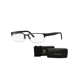 Versace VE1184 1261 53M Matte Black Rectangular Eyeglasses For Men + BUNDLE with Designer iWear Eyewear Kit