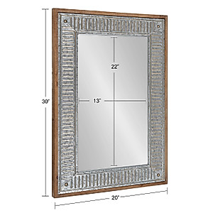 Kate and Laurel Deely Farmhouse Wall Mirror, 20 x 30, Rustic Brown and Silver, Rustic Wall Decor with Galvanized Metal Frame
