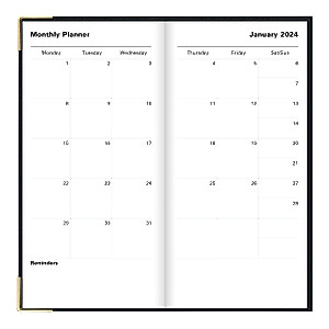 Letts of London Classic Weekly/Monthly Planner, 12 Months, January to December, 2024, Gold Corners, Vertical, Slim Size, 6.625" x 3.25", Black (C32SUBK-24)