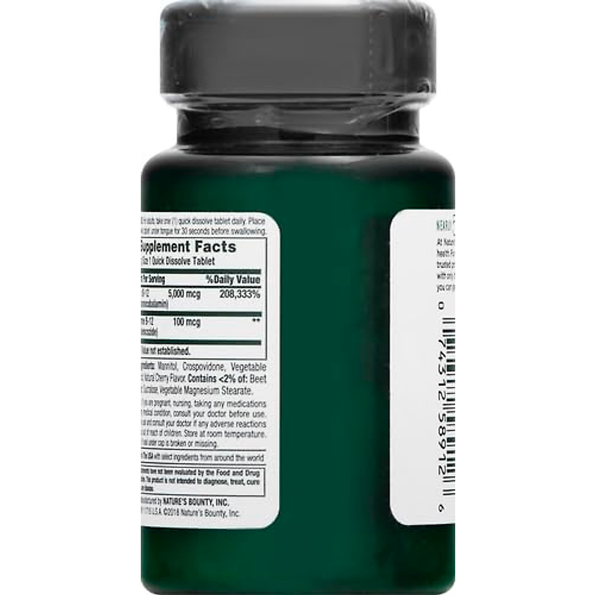 Nature's Bounty Vitamin B12, Quick Dissolve Vitamin Supplement, Supports Energy Metabolism and Nervous System Health, 5000mcg, 40 Tablets