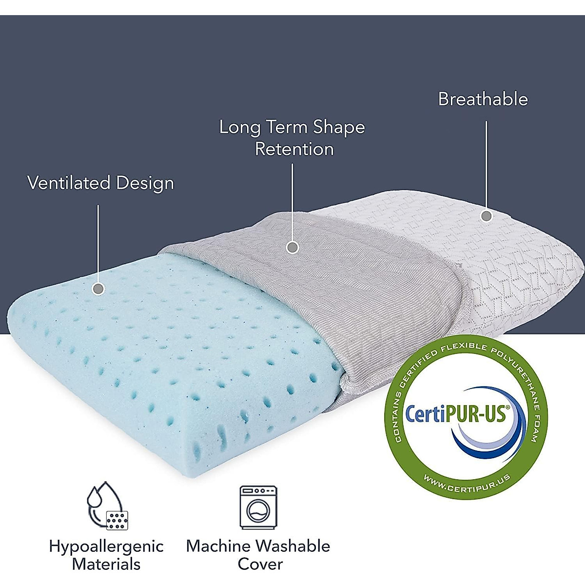 Vaverto Small Memory Foam Pillow for Travel and Camping - Compressible Medium Firm, Breathable Cover, Machine Washable, Ideal Backpacking, Airplane and Car