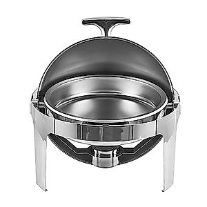Roll Top Chafing Dish Buffet Set, 6.8 Quart Full Size Pan Chafer, Round Stainless Steel Set, for Wedding, Parties, Banquet, Catering Event, 1 Pack