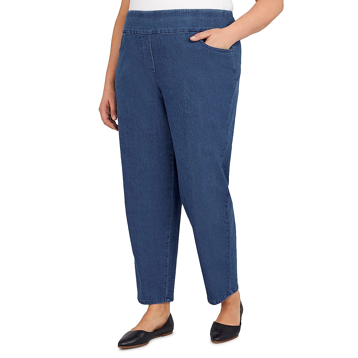 Alfred Dunner Womens Plus-Size Super Stretch Mid-Rise Average Length Pant, Medium Denim, 18W