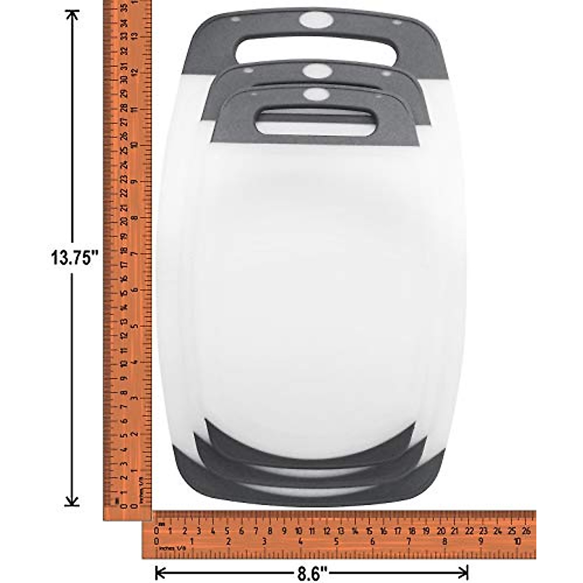 Clean Cut Cutting Board Set - 3 Piece - Poly Plastic Kitchen Chopping Set - Gray