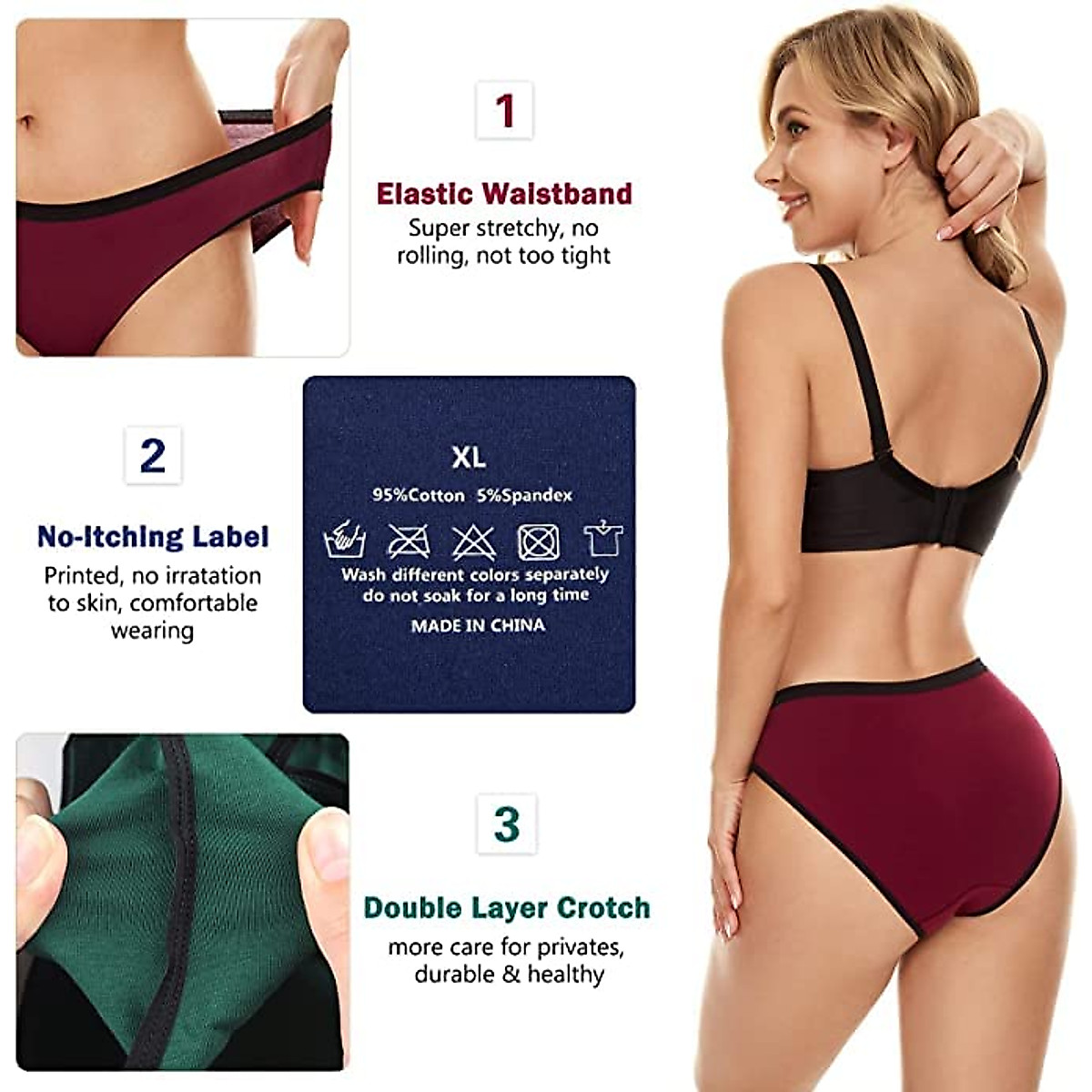 SIMIYA Cotton Underwear for Women 7 Pack Bikini Panties Breathable Ladies Underwear Invisible Hipster Panties Women Briefs Multicolor X-Large