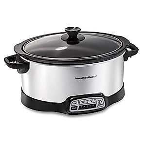 Hamilton Beach 7-Quart Programmable Slow Cooker, Silver (33473) & 4-Quart Programmable Slow Cooker With Dishwasher-Safe Crock and Lid, Silver (33443)