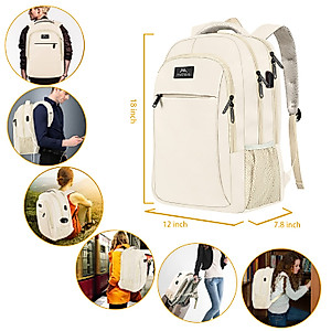 MATEIN Beige Laptop Backpack 15.6 Inch, Lightweight Sturdy Bag for College Supplies with USB Charging Port, Water Resistant Anti Theft Travel Computer Daypack Fashion Work Nurse Bag Gift for Women