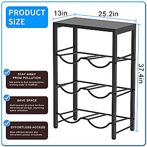 Semoprus 5 Gallon Water Bottle Holder for 6 Bottles, 3 Tiers Heavy-Duty Water Cooler Jug Rack with Reinforcement Frame for Home, Office, Restaurant, Black
