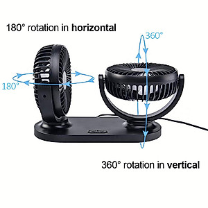 Aoneky 5V 2A 360° Rotating Dual USB Fan - Portable Personal Office Desk Car USB Fan