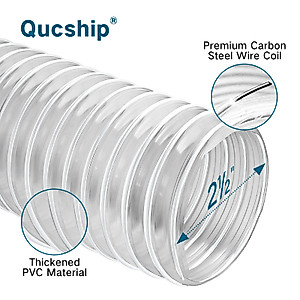 2 1/2" PVC Dust Collection Hose 20', Puncture Resistant PVC Dust Collection Hose with Carbon Steel Wire Coil, Flexible Clear Heavy PVC Fume Collection Hose for dust collection systems & 2 1/2" Ports