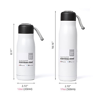 NICEMER Water Bottle, Small Water Bottles, Stainless Steel Insulated Bottle with Strap Lid, Triple-Layered Vacuum Reusable