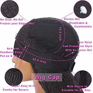 Szphoxer Kinky Straight Headband Wigs for Women Synthetic Headband Wig Long Yaki Straight Hair Wigs With Headband Attached 24 inch Full Machine Made None Lace Front Wig Natural Black Color