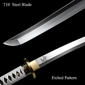 HanBon Forged The Walking Dead Sword Michonne Katana Sword Real Japanese Samurai Sword Katana T10 Steel Full Tang Blade Sharp Can Cut Bamboo Trees