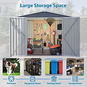 8 x 6 FT Outdoor Storage Shed, Metal Garden Shed with Floor Frame, Tool Shed Outdoor Storage with Lockable Hinged Doors & Air Vents, Storage House Waterproof for Backyard, Lawn, Gray