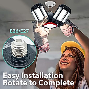 Garage Lights Ceiling Led 12 Panel Plug in Shop Lights 2 Pack Screw in LED Garage Light 180W Bright Garage Light 18000 LM 6500K Deformable Garage Lighting Fixture for Garage Basement Workshop