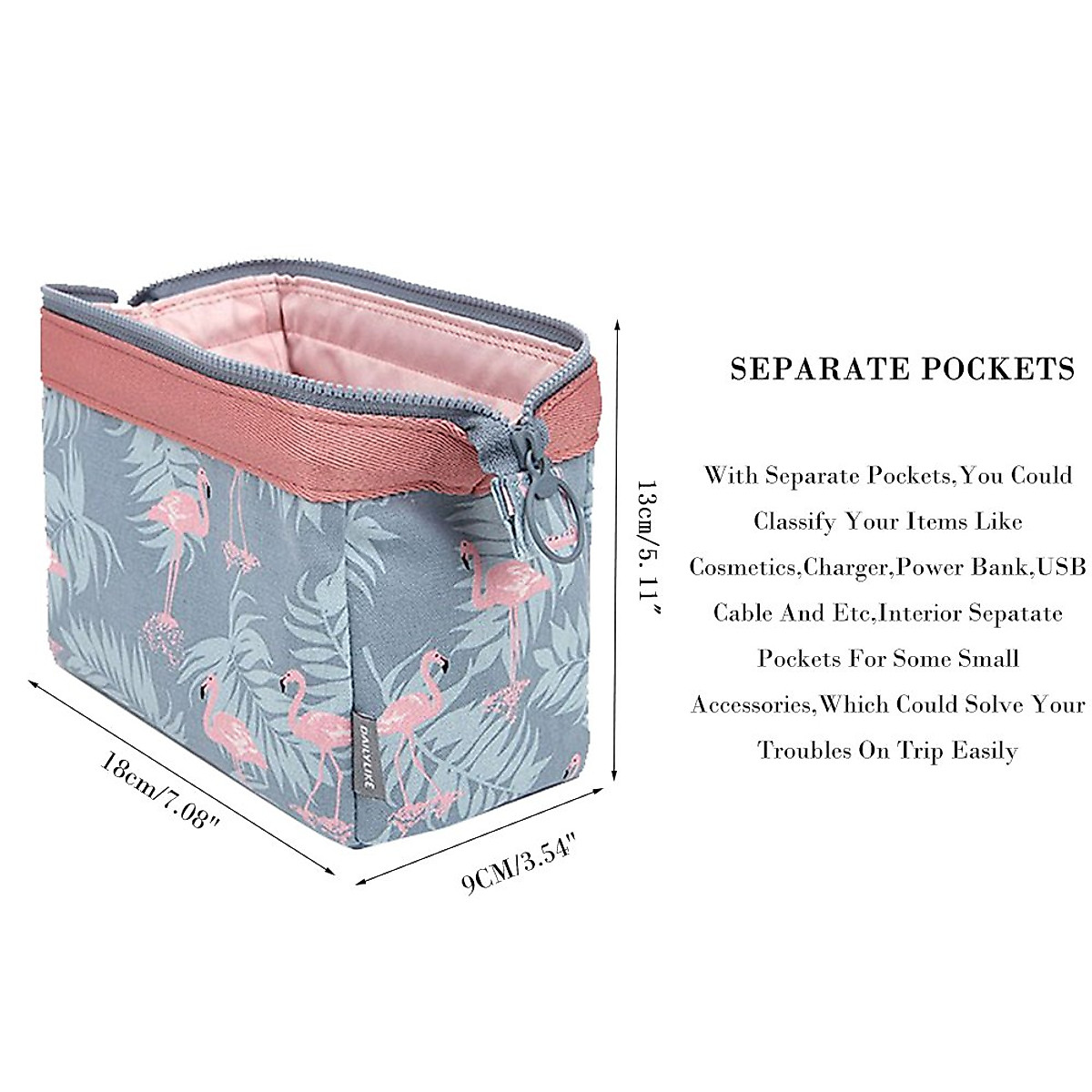 Makeup Bag/Travel Cosmetic Bags/Brush Pouch Toiletry Kit Fashion Women Jewelry Organizer with Zipper Flamingo Make-up Carry Case Pencil Holder Portable Cube Purse (Light Blue)