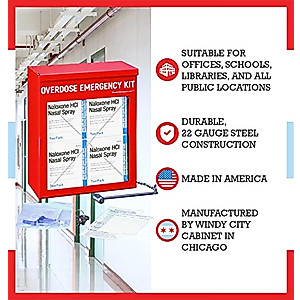 Windy City Cabinet Nasal Spray Overdose Kit Non Locking Cabinet, High Visibility Cabinet for Emergency First Aid Supplies, Non Locking