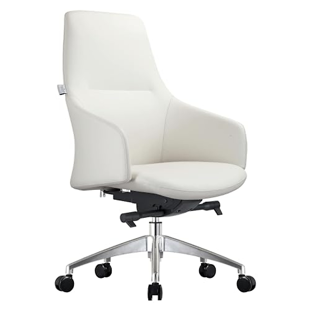 LeisureMod Celeste Mid-Century Modern Conference Office Chair in Upholstered Faux Leather and Iron Frame with Swivel and Tilt (White)