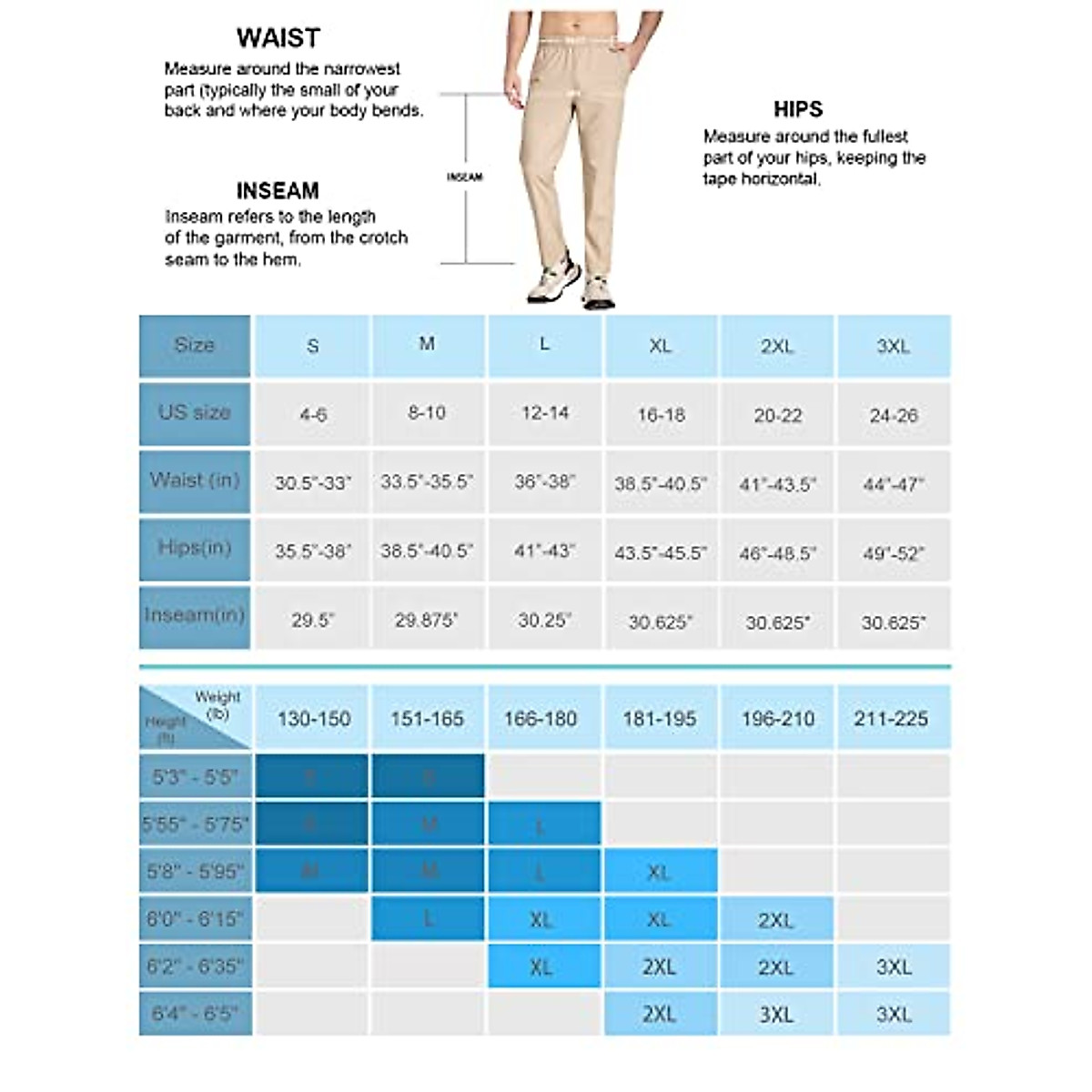 BALEAF Men's Running Pants Elastic Waist Lightweight Jogging Stretch Golf Workout Pants with Zipper Pockets Khaki XL