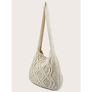 Verdusa Women's Crochet Shoulder HandBags Hobo Knitted Tote Bag Shopping Bags Beige one-size