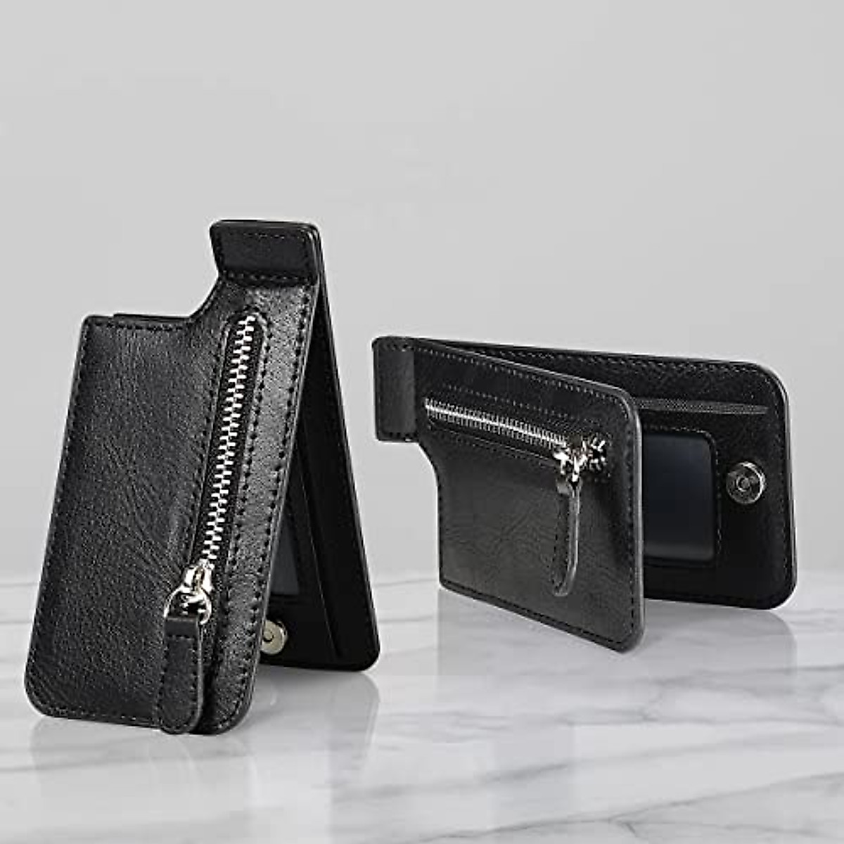 POEGZOMI Adhesive Stick On Wallet for Smartphones Leather Phone Card Holder for Women,Men (Black)