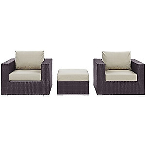 Modway Convene Wicker Rattan 3-Piece Outdoor Patio Furniture Set in Espresso Beige