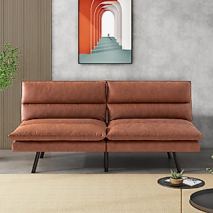 IULULU Futon Sofa Bed Modern Convertible Armless Sleeper Couch Daybed for Studio, Apartment, Office, Small Space, Compact Living Room, Chestnut