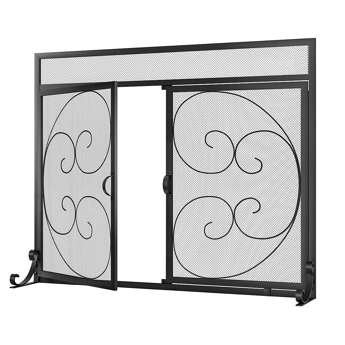 Fire Beauty Fireplace Screen with Magnetic Doors,Large Metal Fireplace Screen for Home,Spark Guard,Decorative Metal Furnace Fireguards,Baby Safe Spark Guard Protector,Black