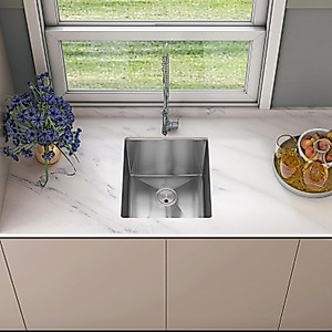 Sinber 16" x 18" x 8" Undermount Single Bowl Kitchen Sink with 18 Gauge 304 Stainless Steel Satin Finish HU1517S-S (Sink Only)