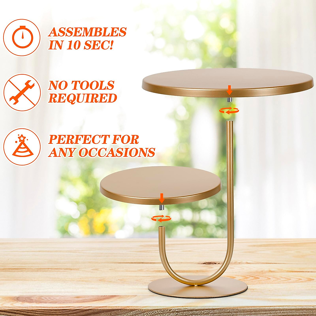 HUANGXIN 2 Tier Gold Cake Stand Metal Food Display Riser Stands Perfect for Desserts Cupcakes Pastry Candy Round Serving Tray Ideal for Wedding Birthday Party and Event