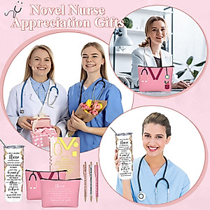 Domensi 6 Pcs Nurse Week Appreciation Gifts for Women Medical Nursing Assistant 20 oz Marble Sign Tumbler Makeup Bag Notepad with Ballpoint Pen for Graduation Nursing Student(Pink)
