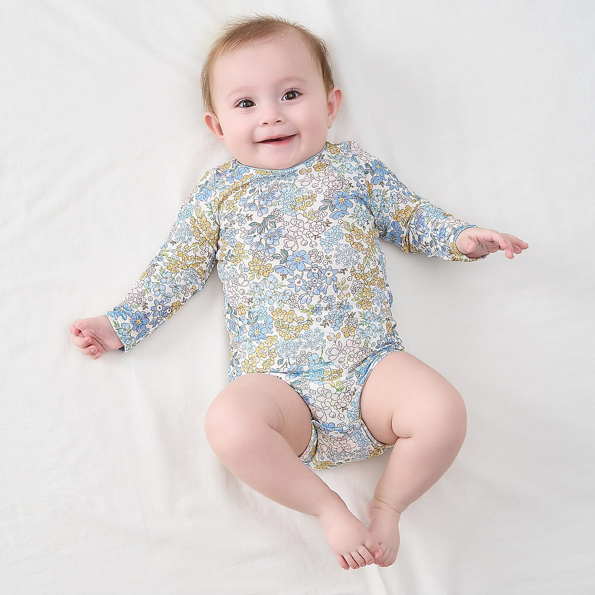 pureborn Infant Baby Girl Bodysuit Sleeveless Ruffle Collar Romper Organic Cotton One-Piece Summer Outfit 3-6 Months Floral White