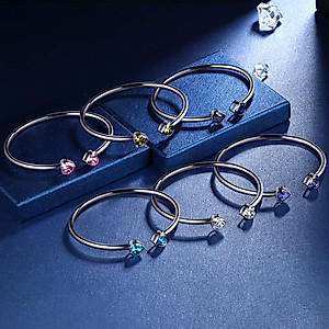 beautlace March Birthstone Adjustable Bracelets Silver Plated Birth Stone Open Double Heart Bracelets Birthday Gifts Jewelry for and Women KB0018M