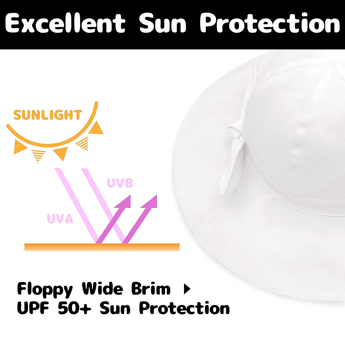 Infant Sun Hat Baby Girl Hats with Bows UPF 50+ Baby Hat Bucket Hat Summer Baby Beach Hat with Wide Brim White 3-6 Months