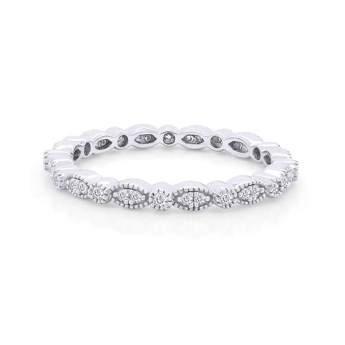 AFFY Womens Anniversary Eternity Bands 3 Stackable Rings Cubic Zirconia Engagement Bridal Milgrain Marquise Infinity Ring 14K White Gold Plated 925 Sterling Silver Ring Sets Size-8.5